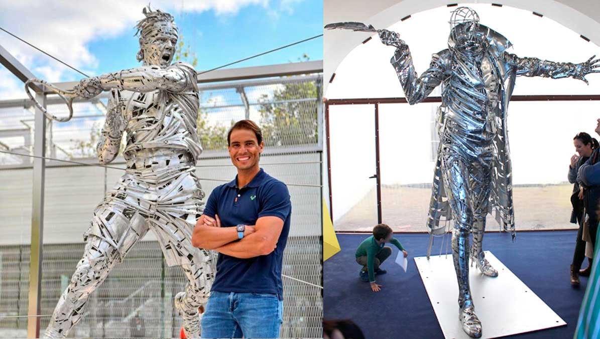Estatua de acero en homenaje a Nadal en Roland Garros.