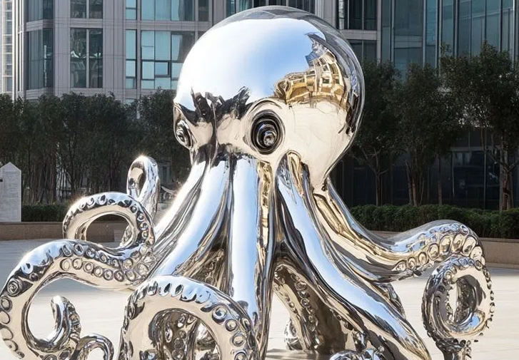 Escultura de pulpo en metal.