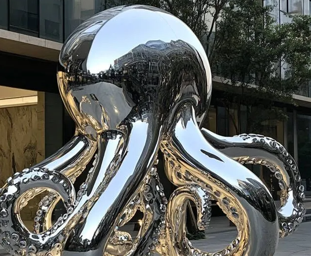 Escultura de pulpo en metal.
